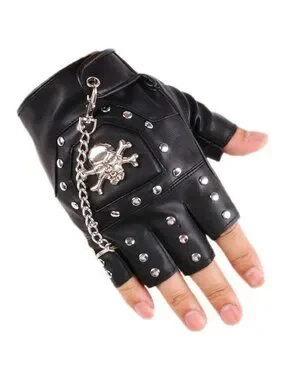 Accessories | Men Black Half Finger Punk Rivets Metal Chain Motorcycles ...